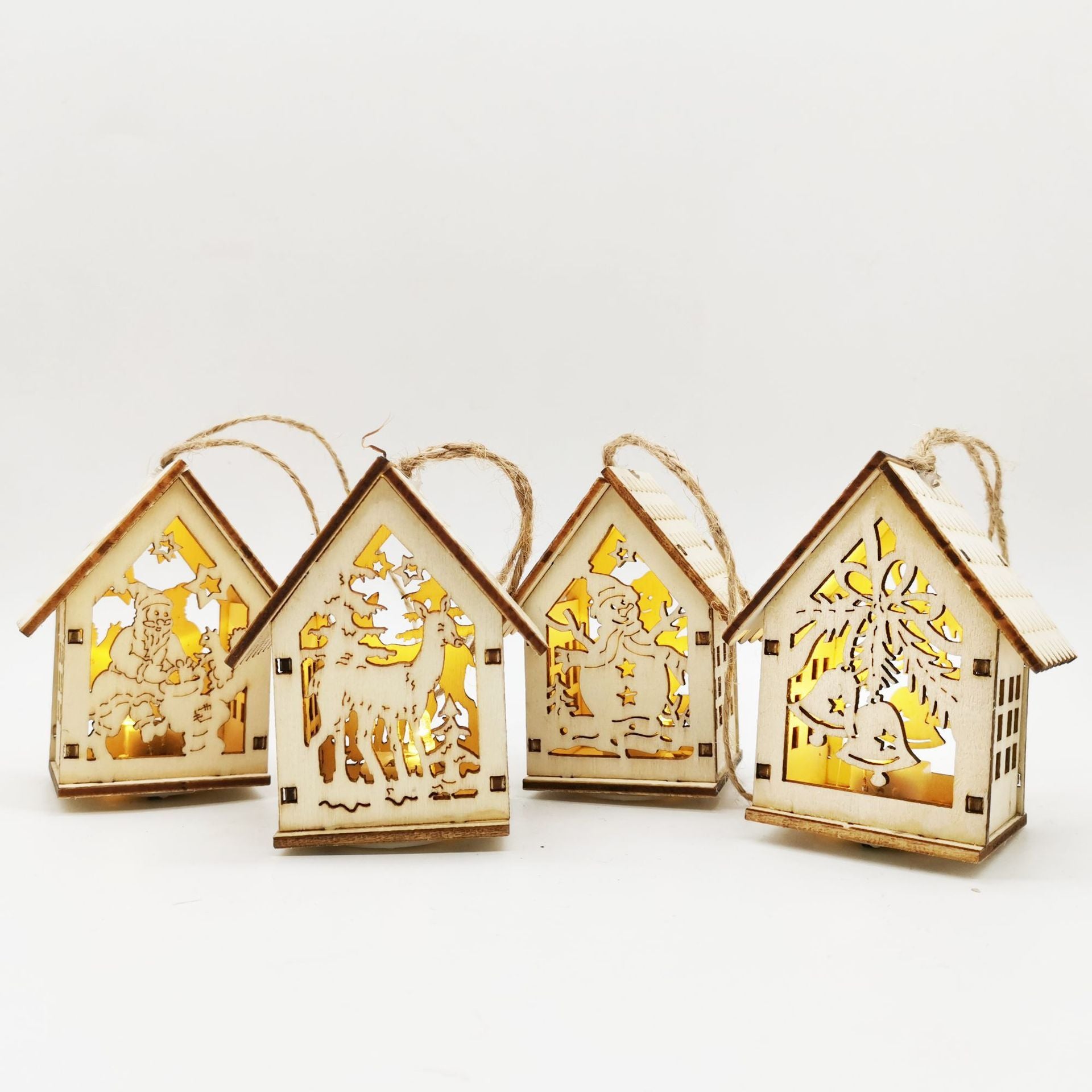 Christmas Wooden Craftwork Christmas Small House Decorations ...